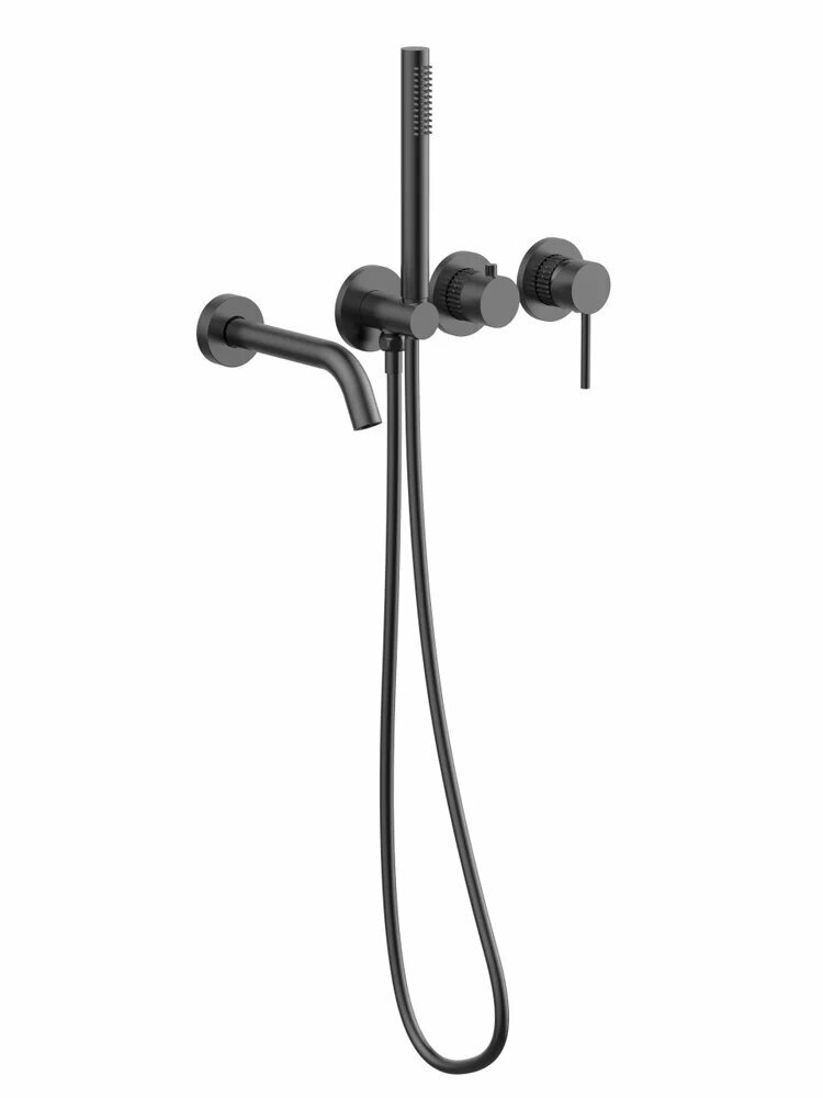 Встраиваемый смеситель для душа и ванны Vincea Groove VBTW-4G1GM С внутренней частью, с лейкой, с изливом, латунный, рычажный, настенный, вороненая сталь, матовый, с керамическим картриджем
