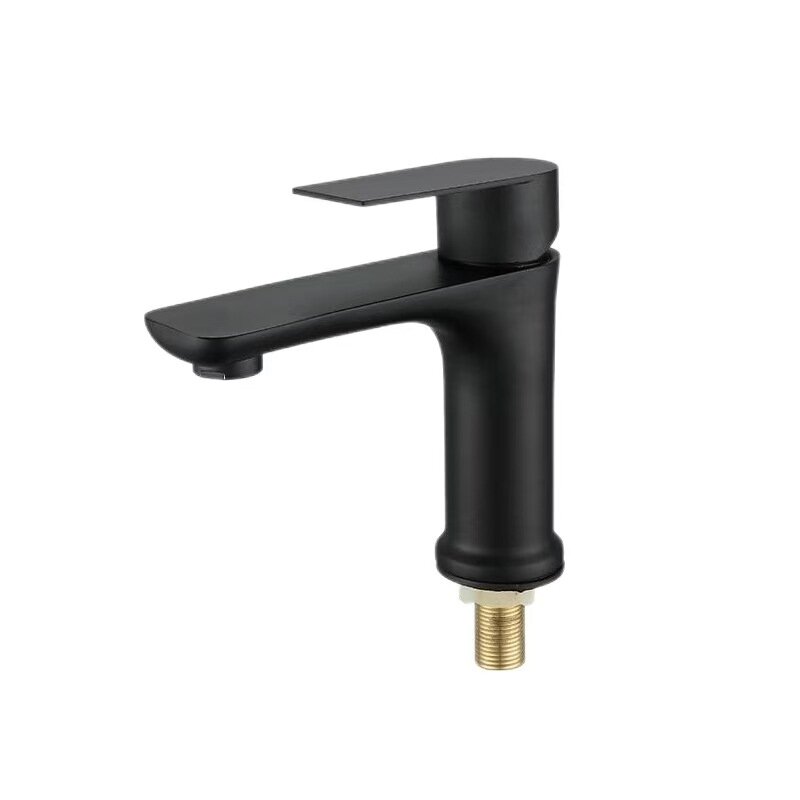 2025 Скандинавский смеситель для раковины из нержавеющей стали 304, черный и золотой, одинарный холодный смеситель для ванной комнаты