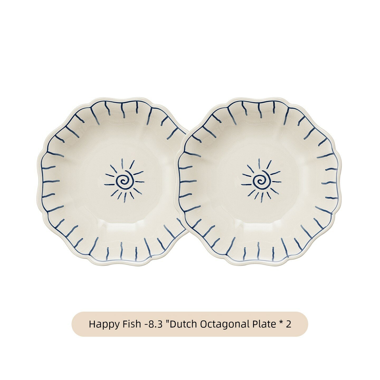 Набор тарелок Happy Fish геометрической формы из керамики, 8,3 дюйма, 2 тарелки, премиальная посуда