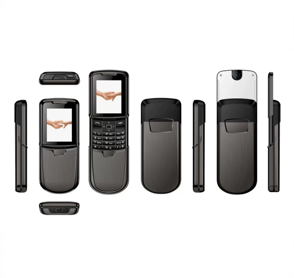 Мобильный кнопочный телефон 8800 Erdos черный (Black), в стильном металлическом корпусе, 2G