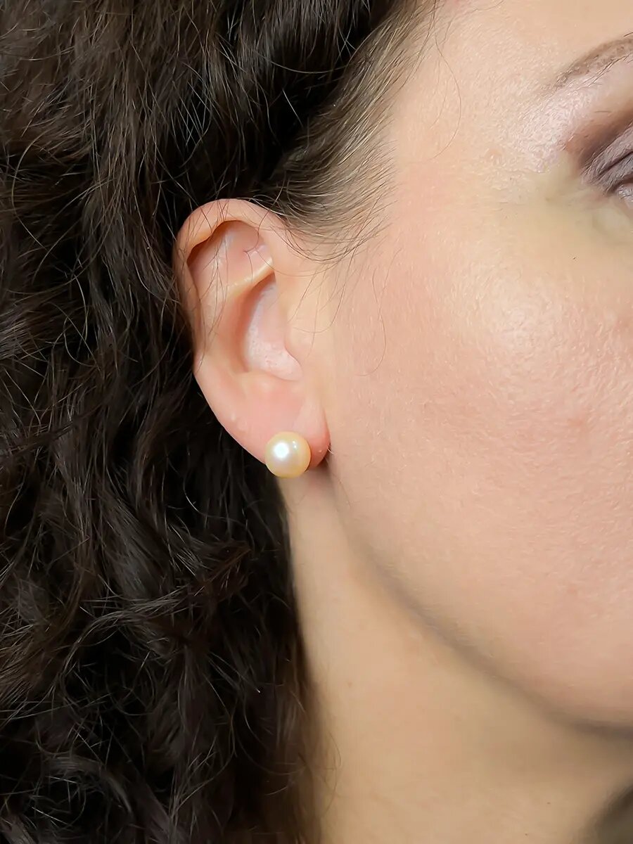 Серьги пусеты, красное золото, 375 проба, жемчуг