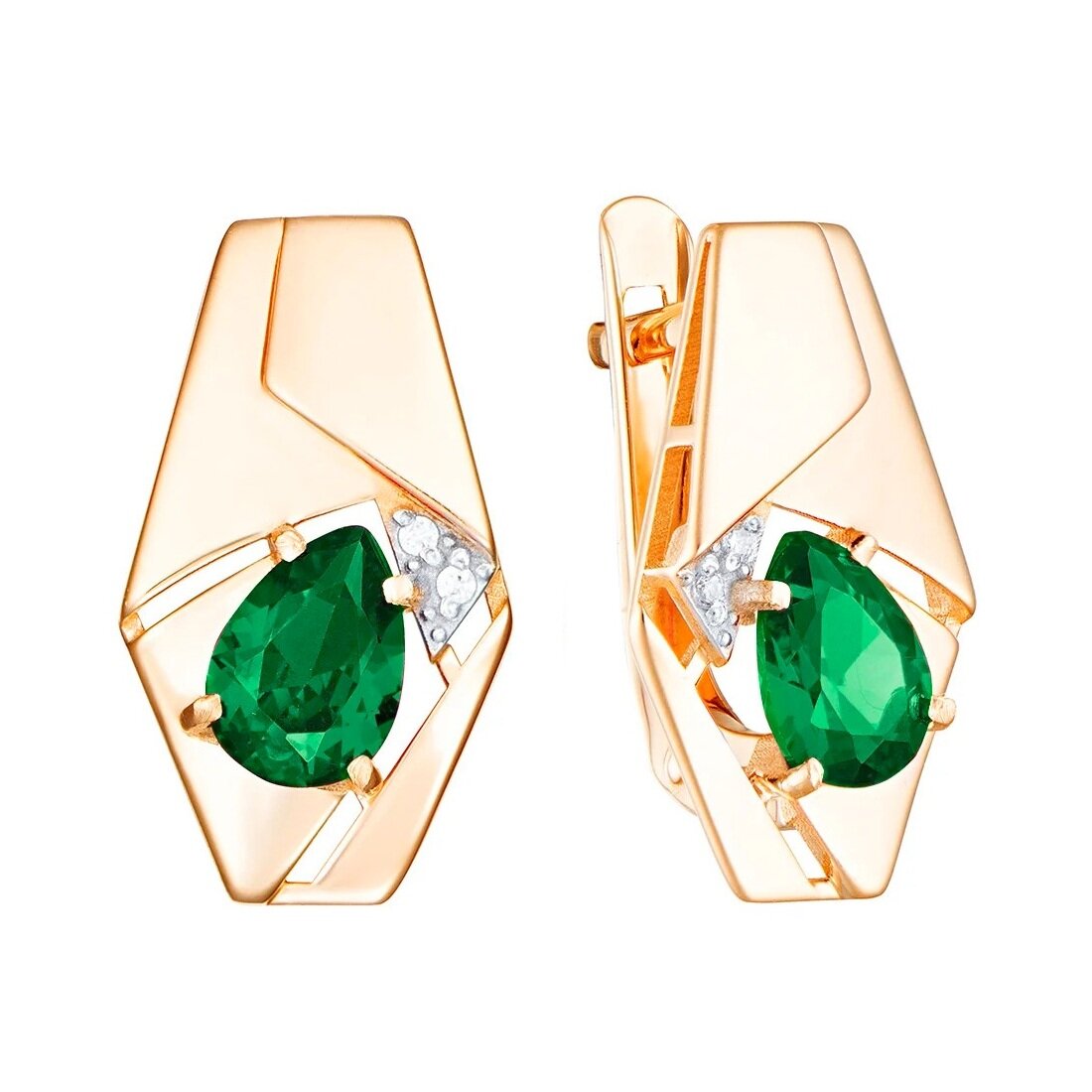 Серьги, золото, 585 проба, фианит