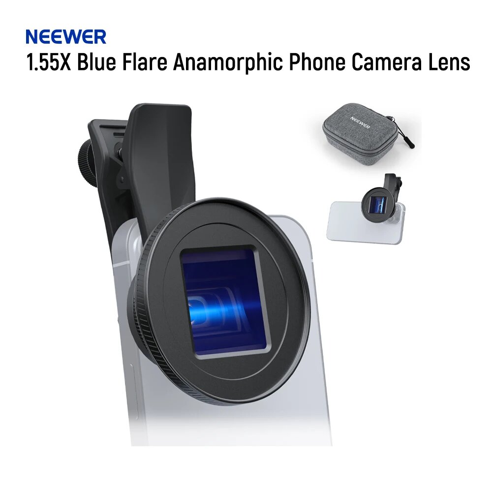 NEEWER 1.55X Blue Flare Анаморфный объектив для камеры телефона с резьбовым зажимом 17 мм, совместимый с iPhone Android Samsung