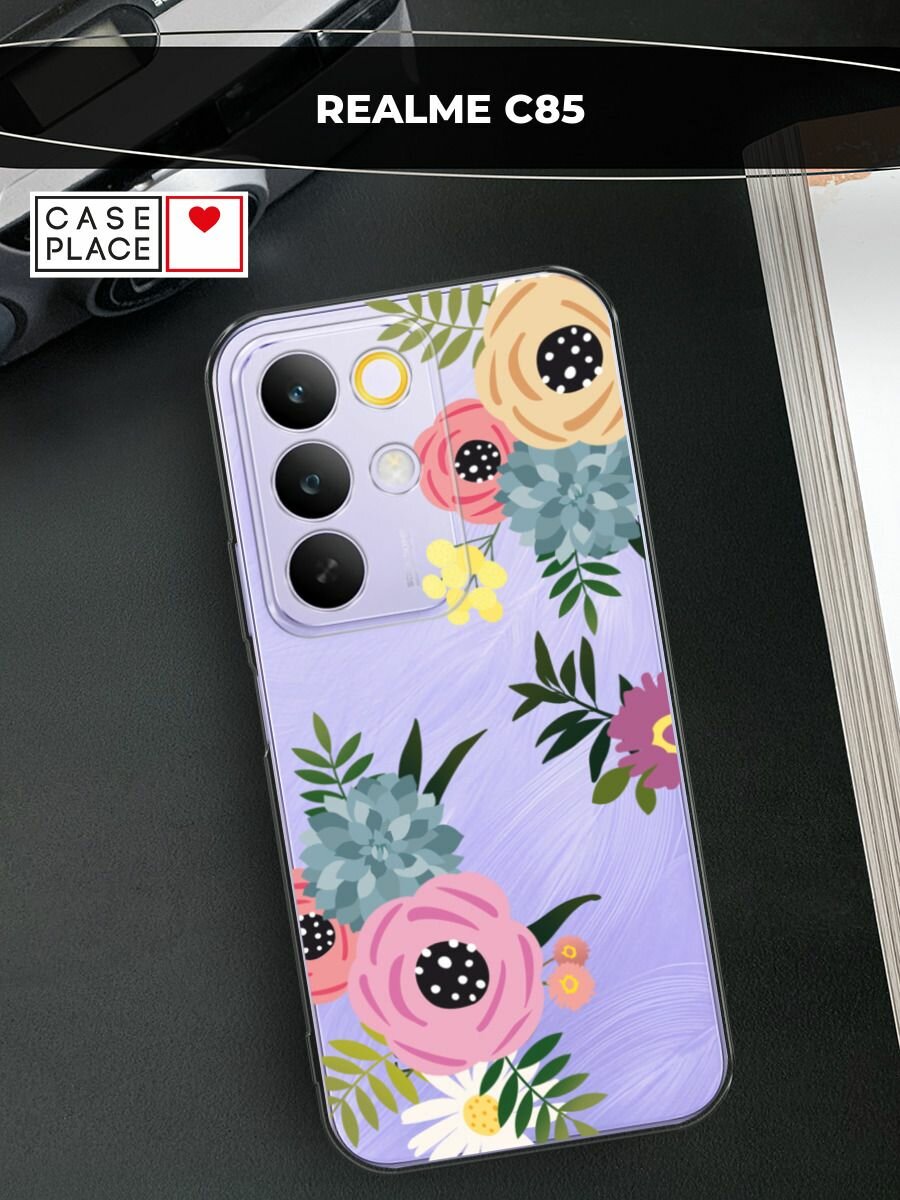 Чехол на Realme C85 / Реалми C85 с принтом Colored flowers, прозрачный