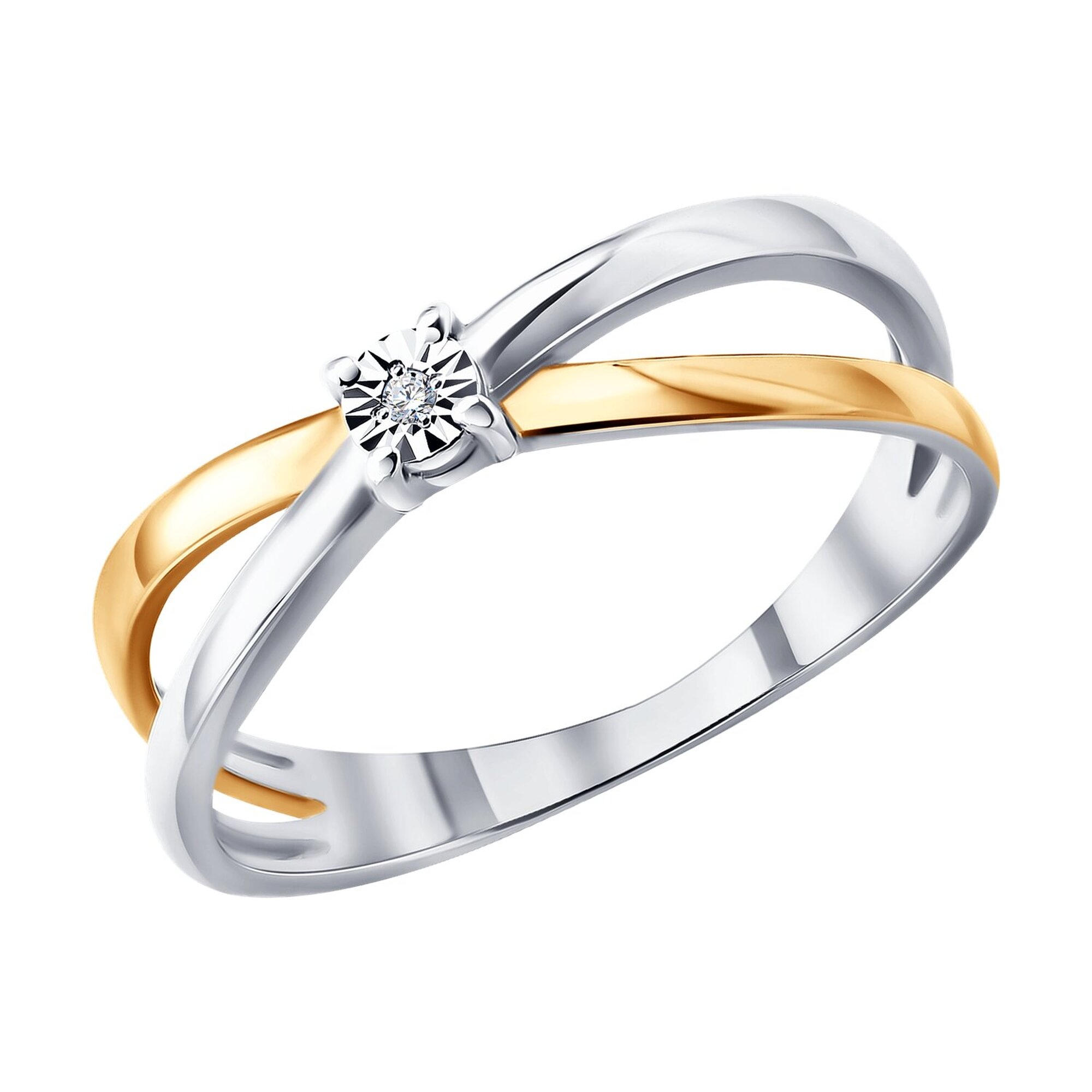 Кольцо, серебро, 925 проба, золочение, бриллиант