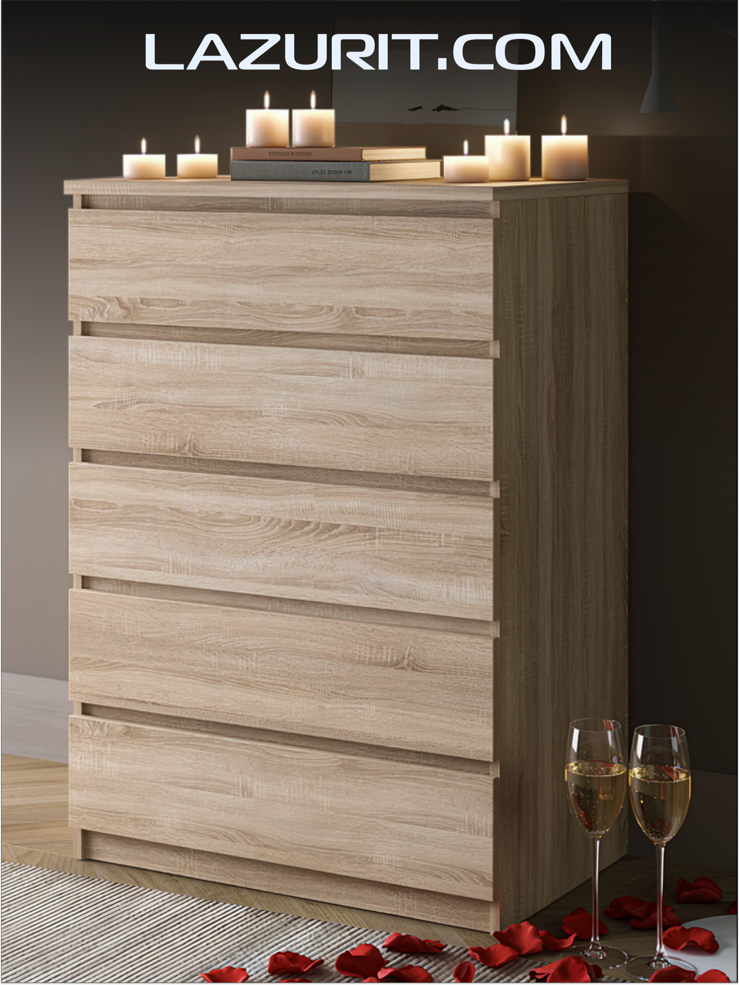 Комод для одежды большой деревянный Lazurit Ketrin высокий на 5 ящиков под телевизор в спальню или прихожую 79х51х113 см