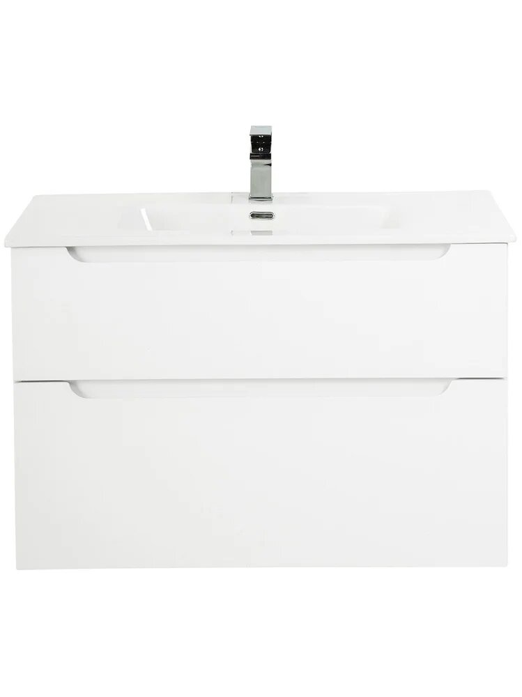 Тумба с раковиной BelBagno Etna 80 подвесная, 81 см, белая, глянцевая, из МДФ, с ящиками, раковина для ванной фаянсовая, прямоугольная, встроенный слив-перелив