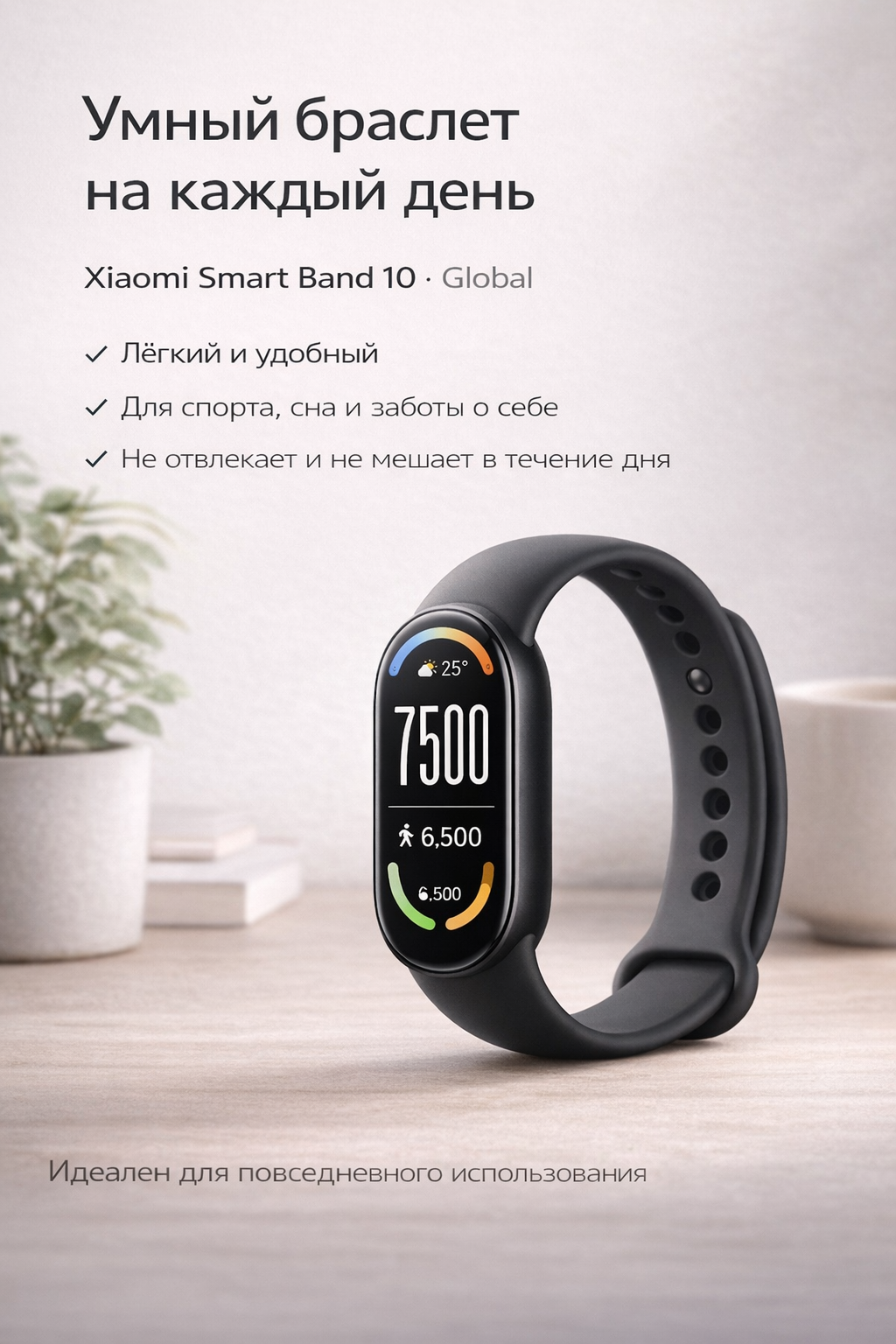 Фитнес-браслет Xiaomi Smart Band 10, AMOLED 1,72", Global, Midnight Black, чёрный