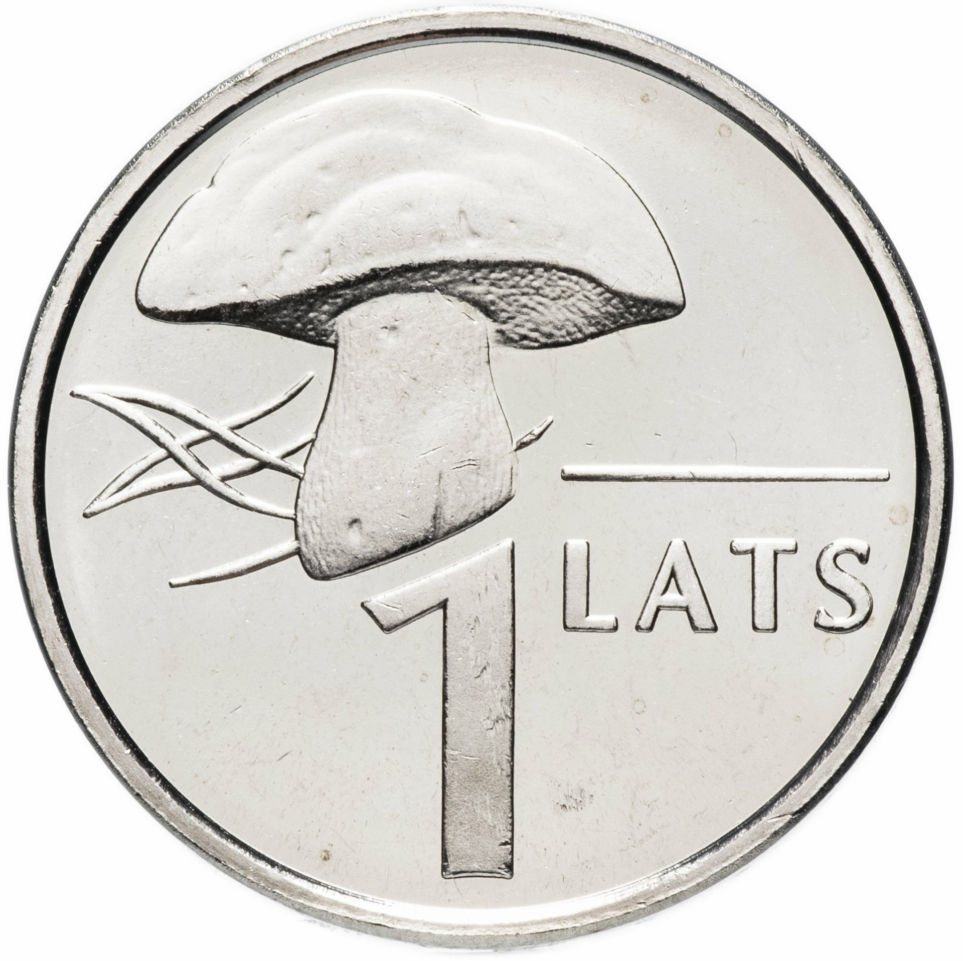 Латвия 1 лат 2004 "Гриб", Мельхиор медь-никель, в сохранности UNC