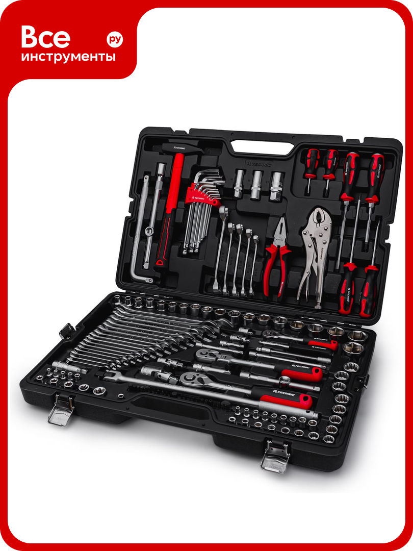 Набор ручных инструментов RUNTEC TECHNIC 142 предмета 1/2, 3/8, ¼ RT-HT142T