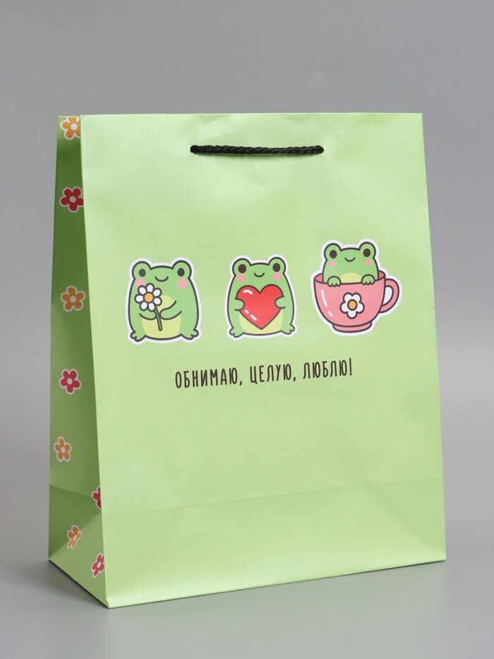 Пакет подарочный ламинированный «Обнимаю, целую, люблю», 26×12×32 см