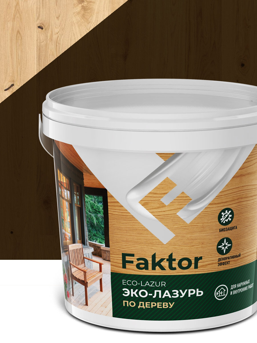 Краска по дереву Ярославские краски Faktor, Эко-лазурь, для древесины, Тик ведро, 0.9 кг (О06861)