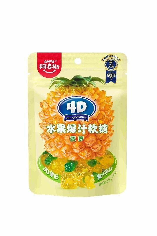 Мармелад AMOS 4D жевательные с соком ананаса /зип-пак/ 65г