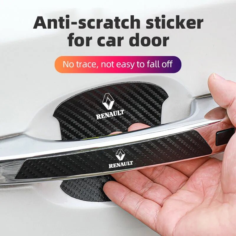 Защитные наклейки из углеволокна для ручек дверей Renault, Накладки на чашу ручки автомобиля