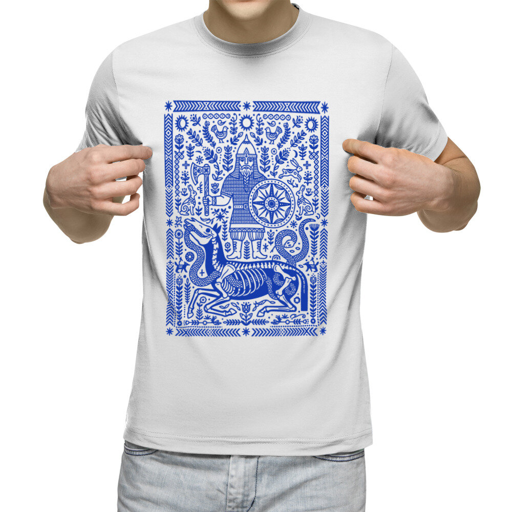 Мужская футболка «Смерть князя Славянский этно-минимализм» (белый, XL)