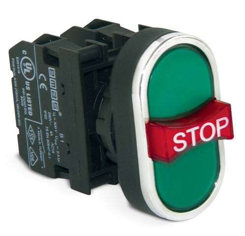 Кнопка тройная с аварийной кнопкой "STOP" зел. EMAS B121B30YY