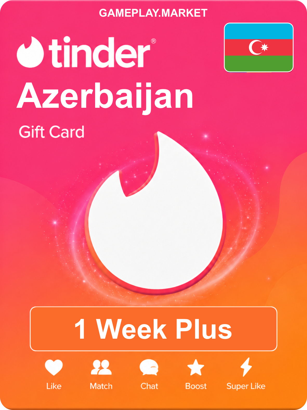 Подарочная карта Tinder Plus 1 неделя подписки / Для аккаунта Азербайджана / Оригинальный цифровой код