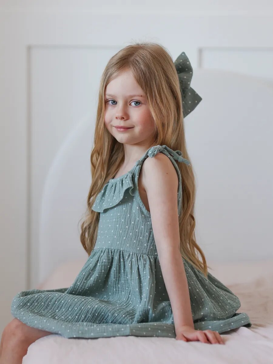 Сарафан Leli Dress повседневная, размер 104, зеленый, белый, голубой — фото 1