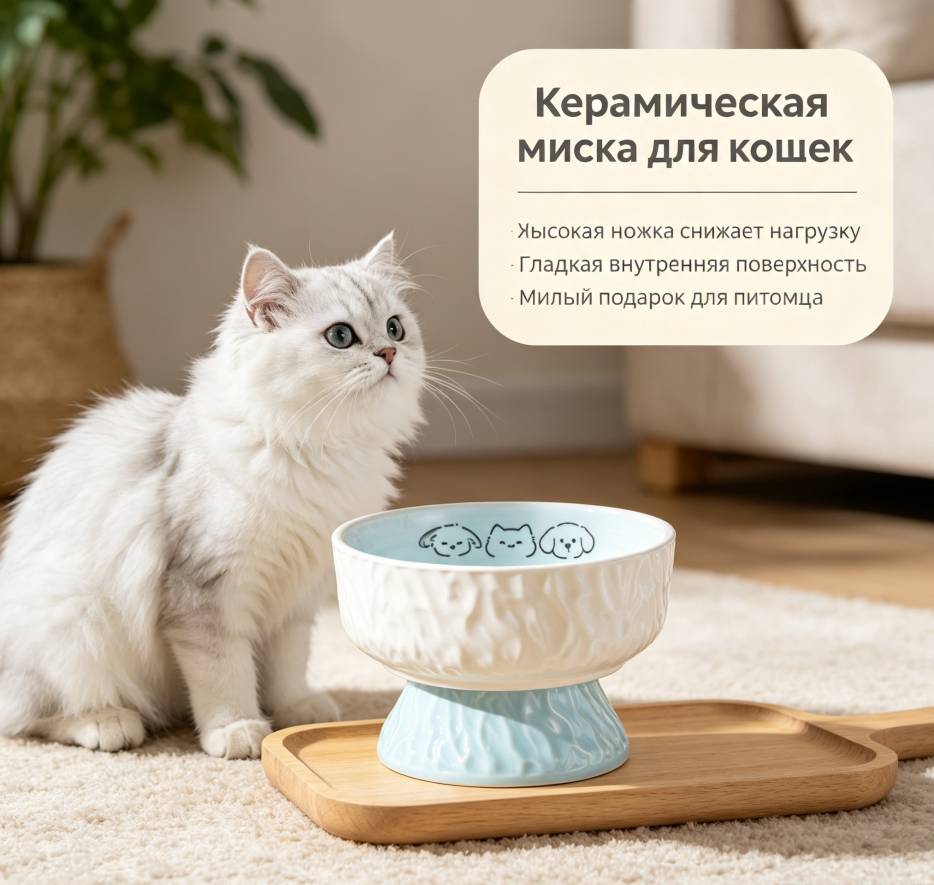 Высокая керамическая миска для кошек, защищающая шею и предотвращающая опрокидывание. Миска для собак, миска для кошек.