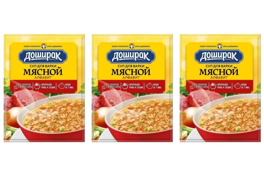Доширак Суп для варки Мясной, Алфавит, 59 г, 3 шт