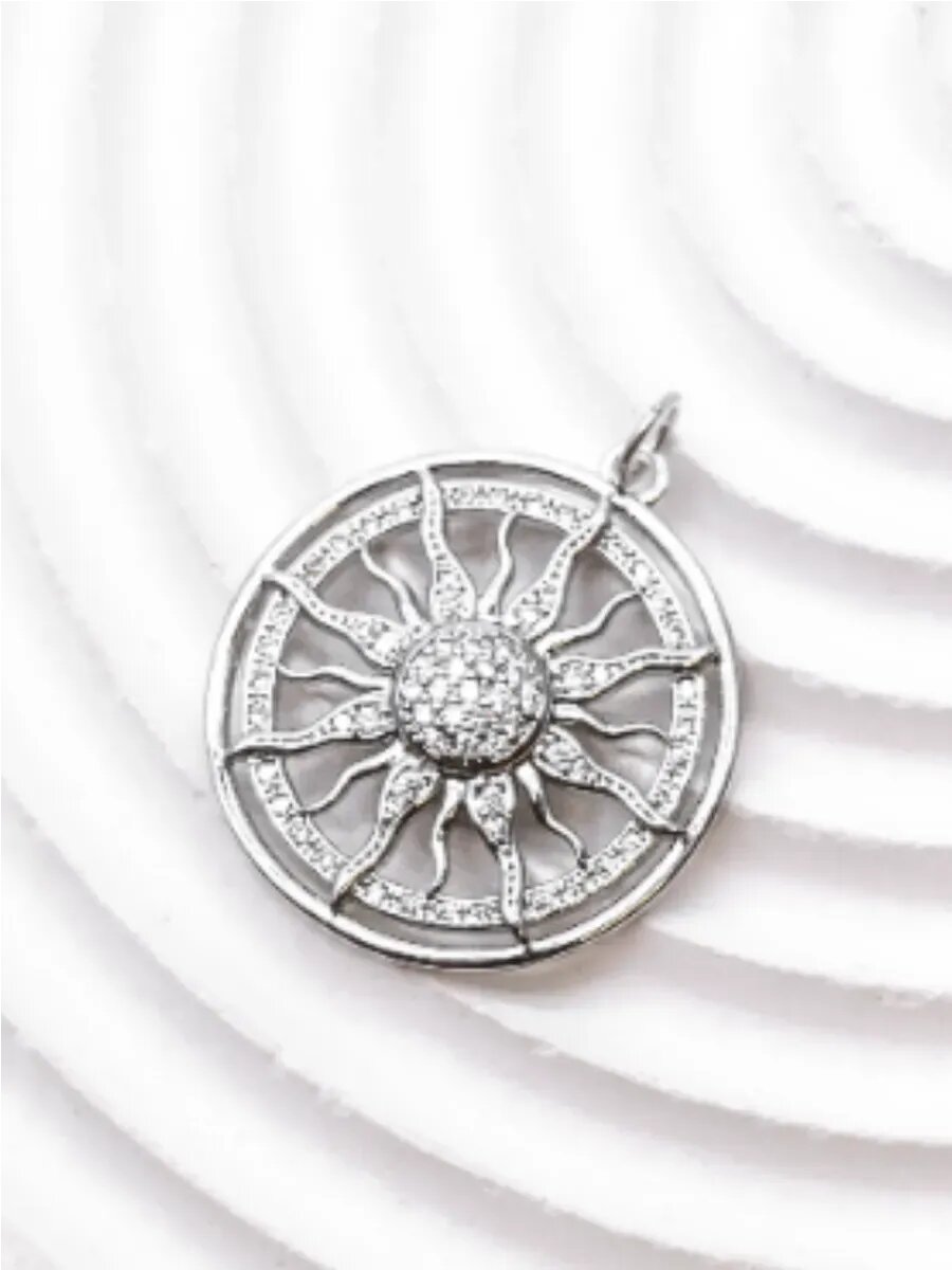 8253 Подвеска солнце в круге с фианитами 1 штука качество А+