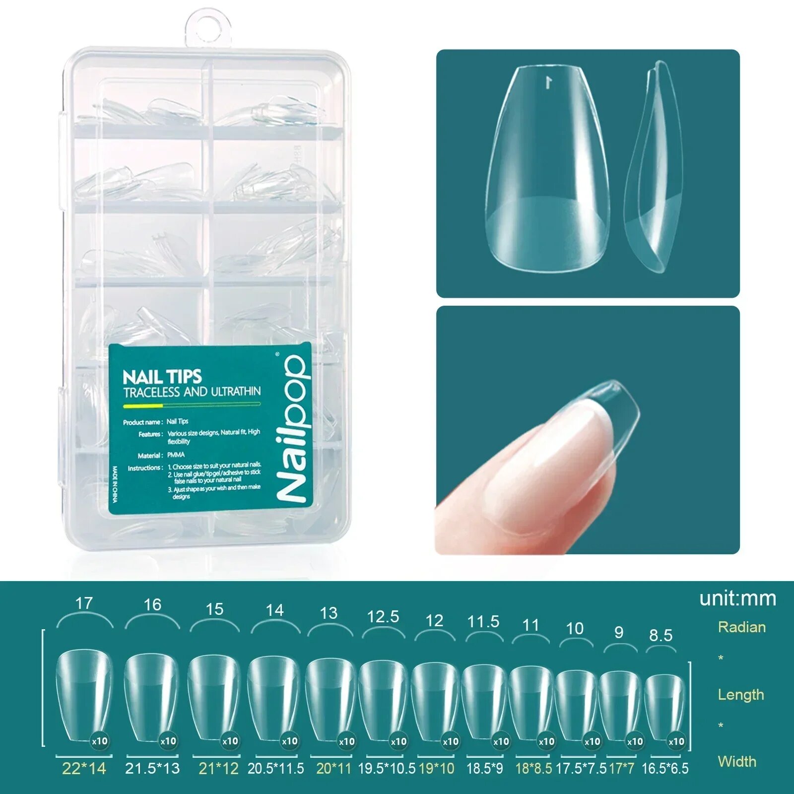 Nailpop Гелевые типсы для ногтей 120 шт. S-Coffin 120pcs box