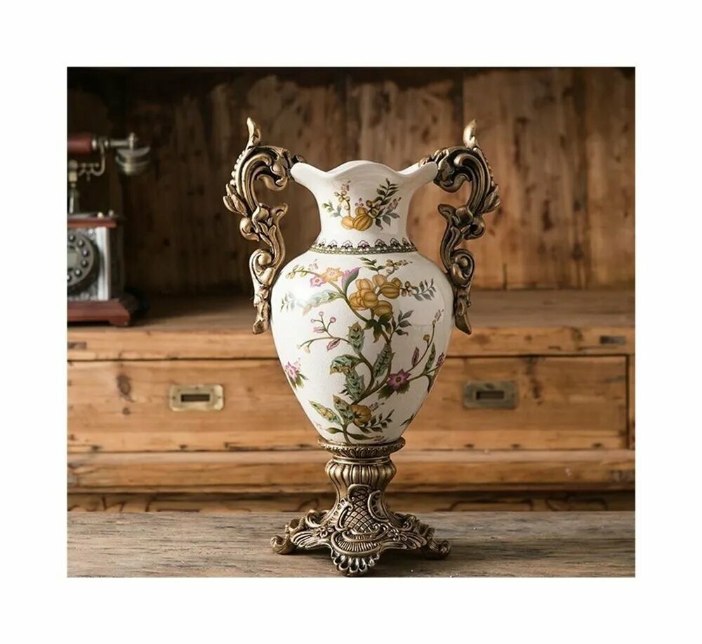 Ваза из белого фарфора, 43 см, глазурованная, с уникальным дизайном 'Императорские трещины льда', в картонной упаковке