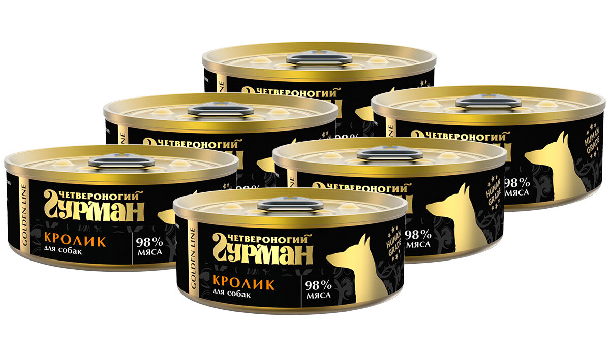 Влажный корм Четвероногий Гурман Golden Line для взрослых собак с кроликом натуральным в желе банка, 100 гр х 6 шт