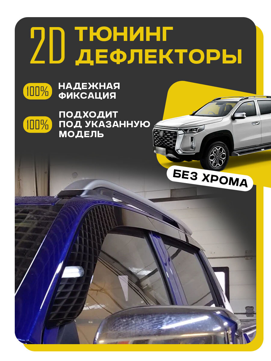 Плоские тюнинг дефлекторы для Changan Hunter Plus (2023-н. в) 1 поколение / Ветровики на Чанган Хантер плюс. Комплект 4 шт.