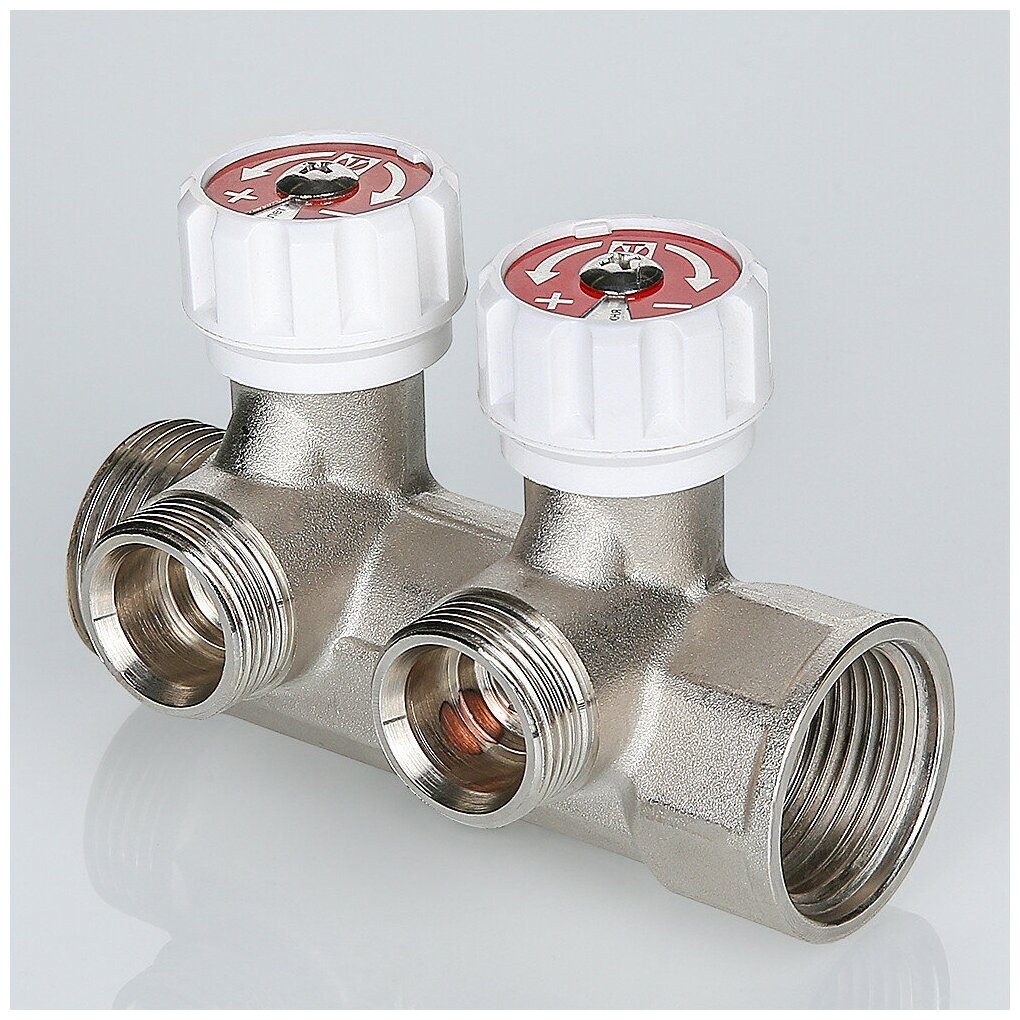 Коллектор С регулирующими вентилями И выходами стандарта «евроконус», 1" на 4 выхода 3/4" (на подающий трубопровод) Valtec VTc.570. NE.0604