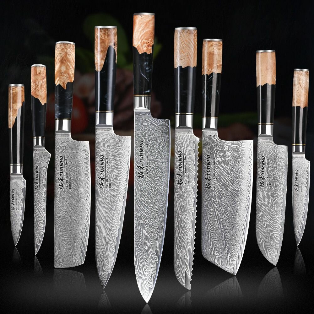 Набор кухонных ножей TURWHO 67 из дамасской стали vg10 core нож шеф-повара с полимерной ручкой -LJ
