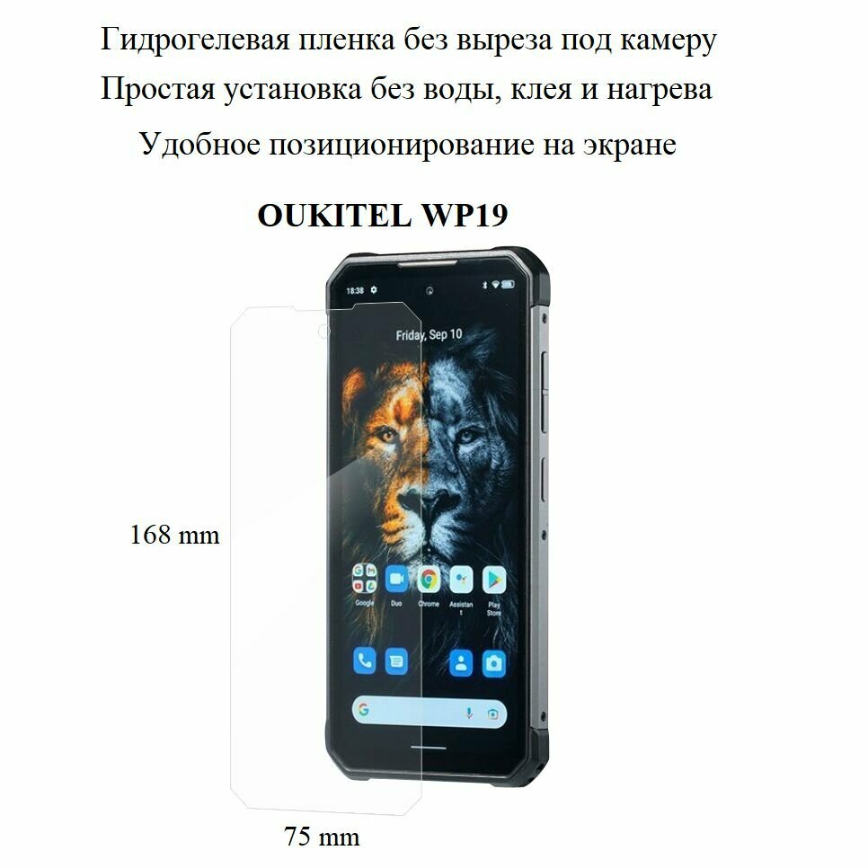 Глянцевая гидрогелевая пленка на экран OUKITEL WP19 без выреза под камеру