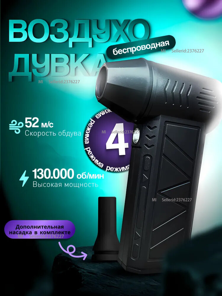 Воздуходувка портативная/ ветродуйка аккумуляторная/ турбовентилятор 130000/ турбо вентилятор 5000 мАч.