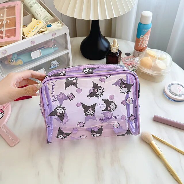 Прозрачная косметичка Sanrio Hello Kitty Kuromi, водонепроницаемый пенал с героями мультфильмов для девочек, косметичка в стиле аниме, сумка для хранения помады
