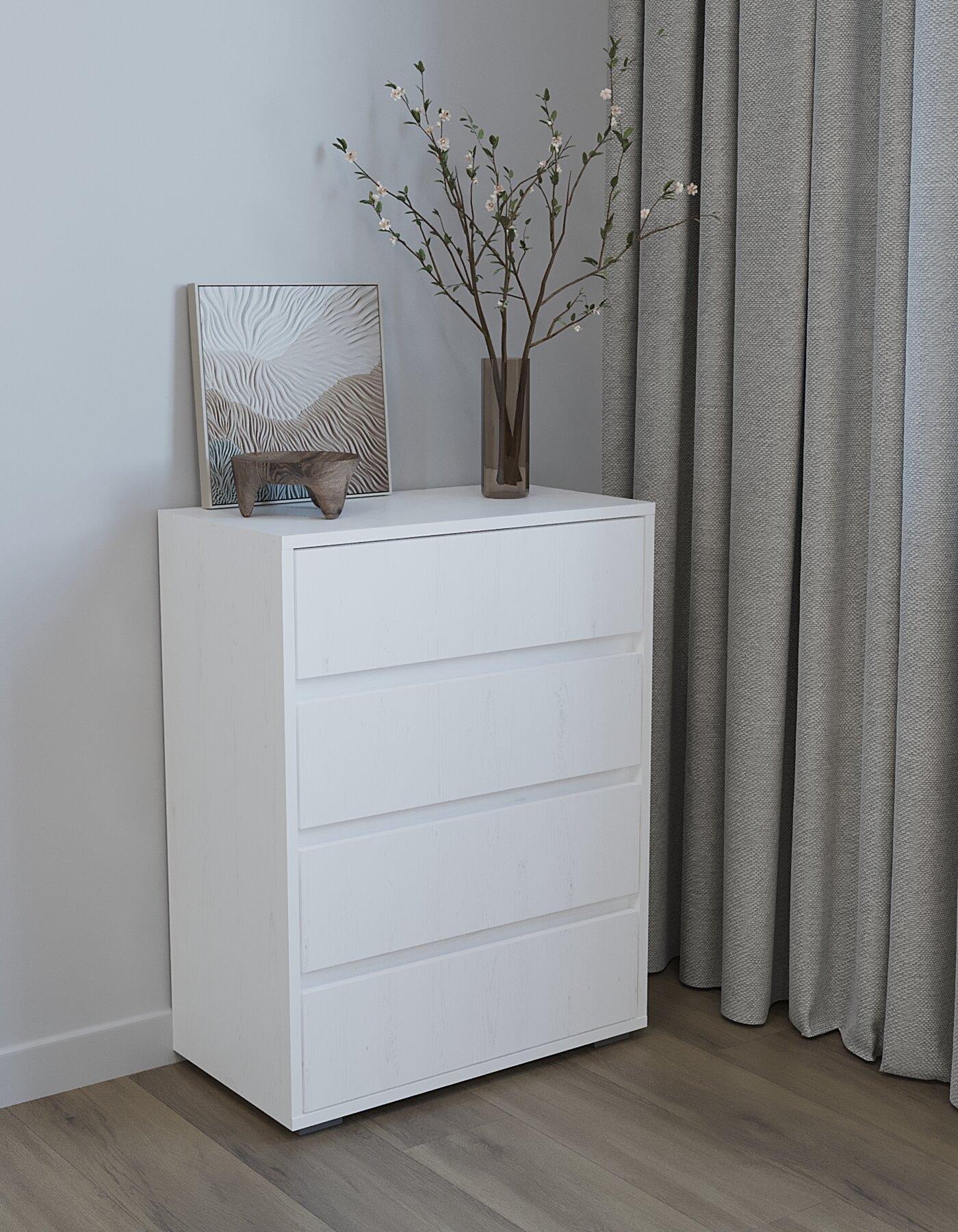 Комод Volodin&Co для белья, лофт, 4 выдвижных ящика, белое покрытие