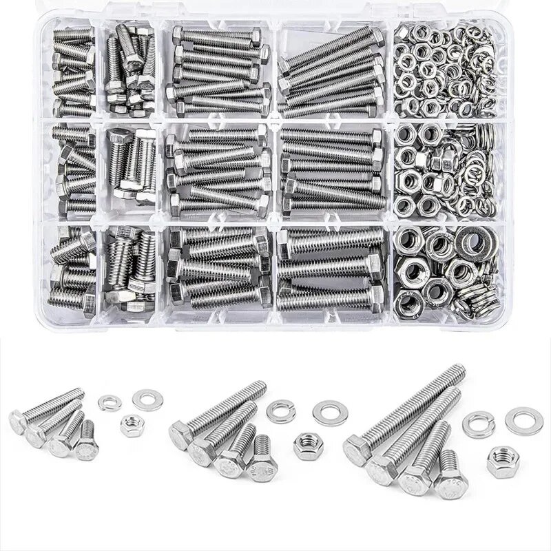 416 шт, болт с шестигранной головкой и гайка из нержавеющей стали, набор шайб M5 M6 M8, винт с шестигранной головкой, аппаратные средства, набор метрических винтов