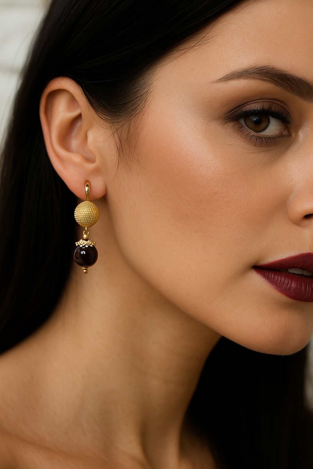 Серьги с подвесками, гранат