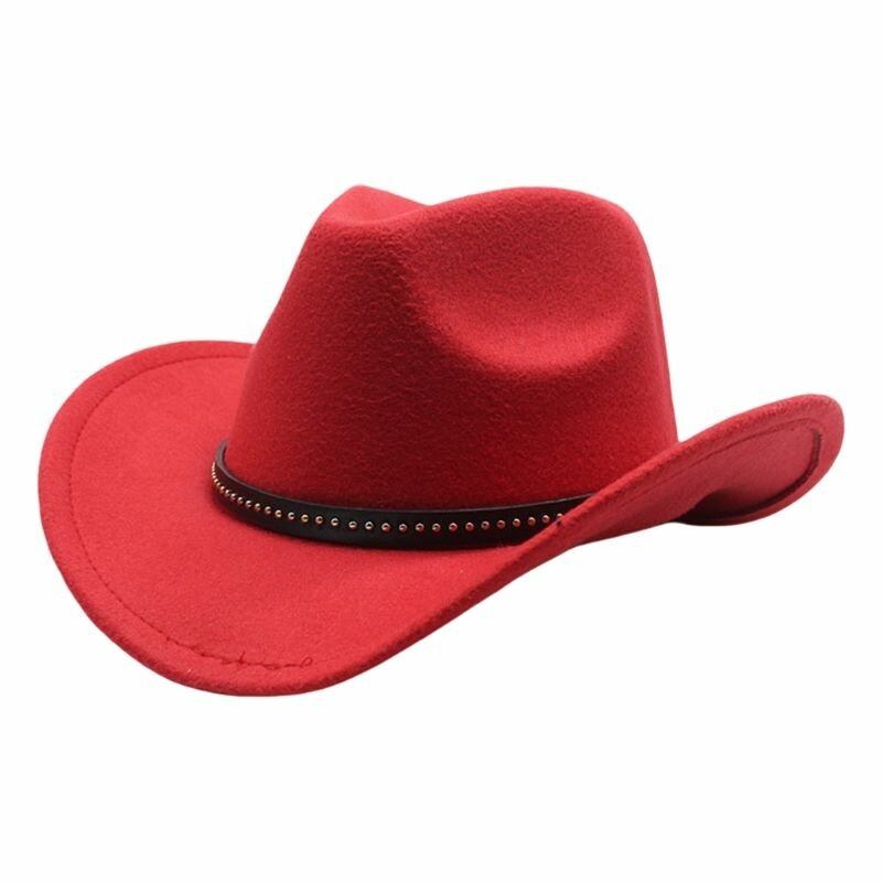 Западная ковбойская шляпа с плоским верхом и большим карнизом -красная