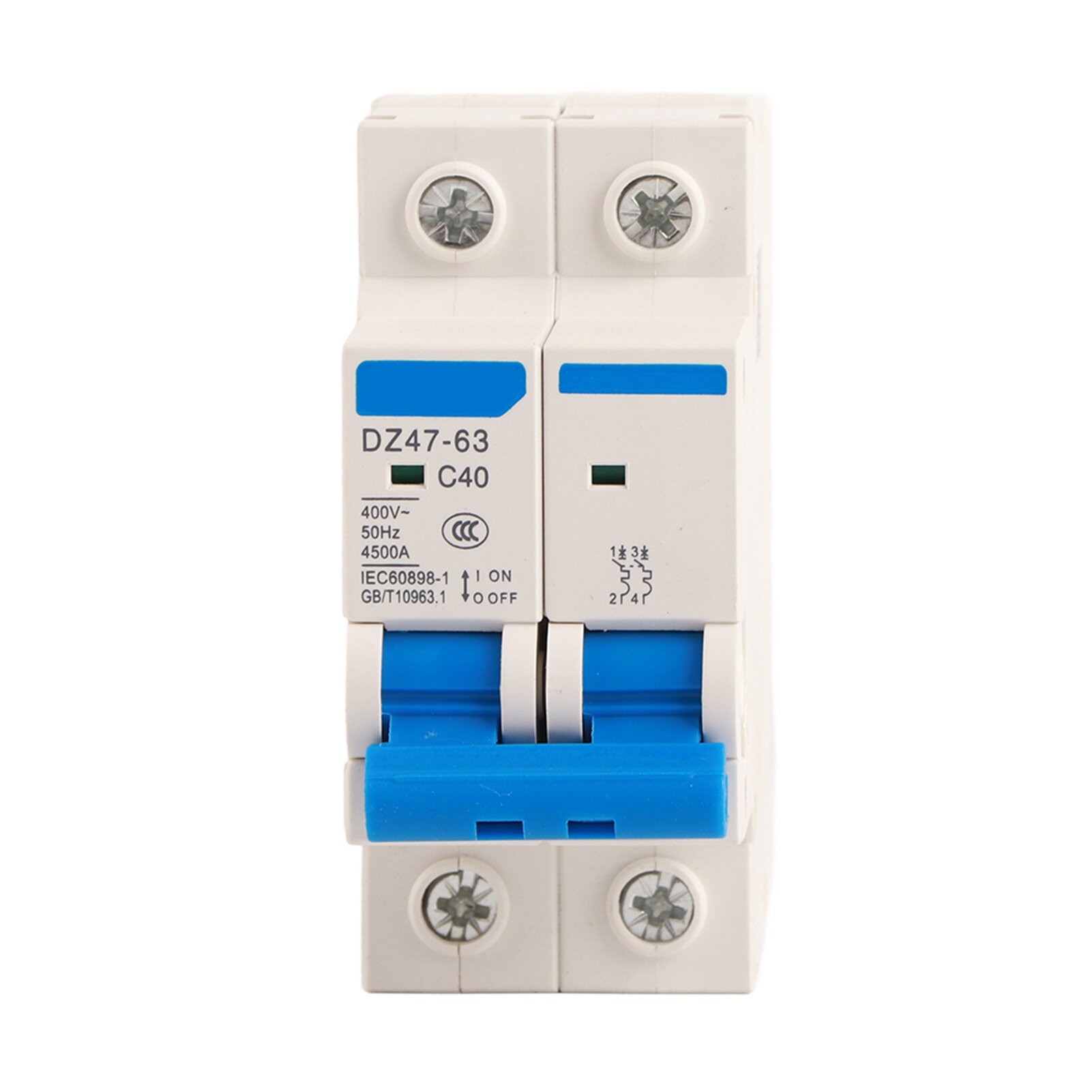 Миниатюрный автоматический выключатель DZ47-63 2P с защитой от утечки тока, воздушный выключатель 400 В переменного тока (40 А)