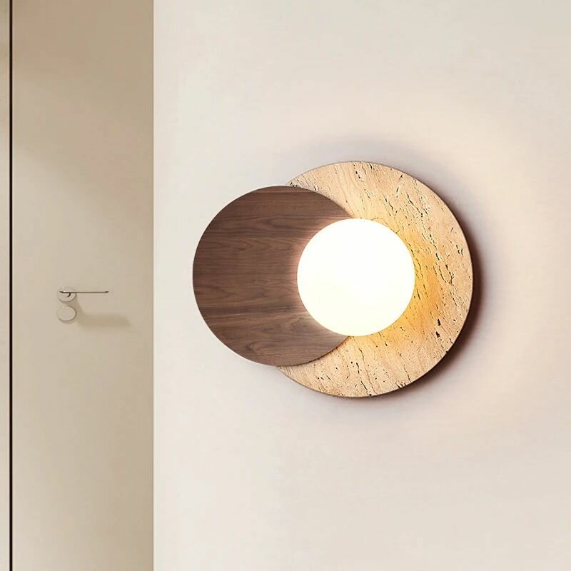 Круглый Художественный Настенный Светильник Из Желтого Травертина, Скандинавский Ретро-стиль. Светодиодное Освещение Для Украшения Интерьера Дома; Подходит Для Столовых, Прихожих, Спален.