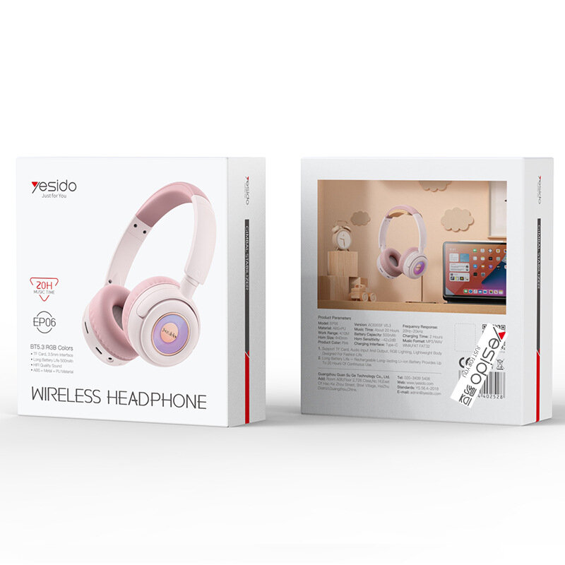 Esido Детские беспроводные наушники Bluetooth Bluetooth 5.3 Снижение шума Учимся складывать Розовый