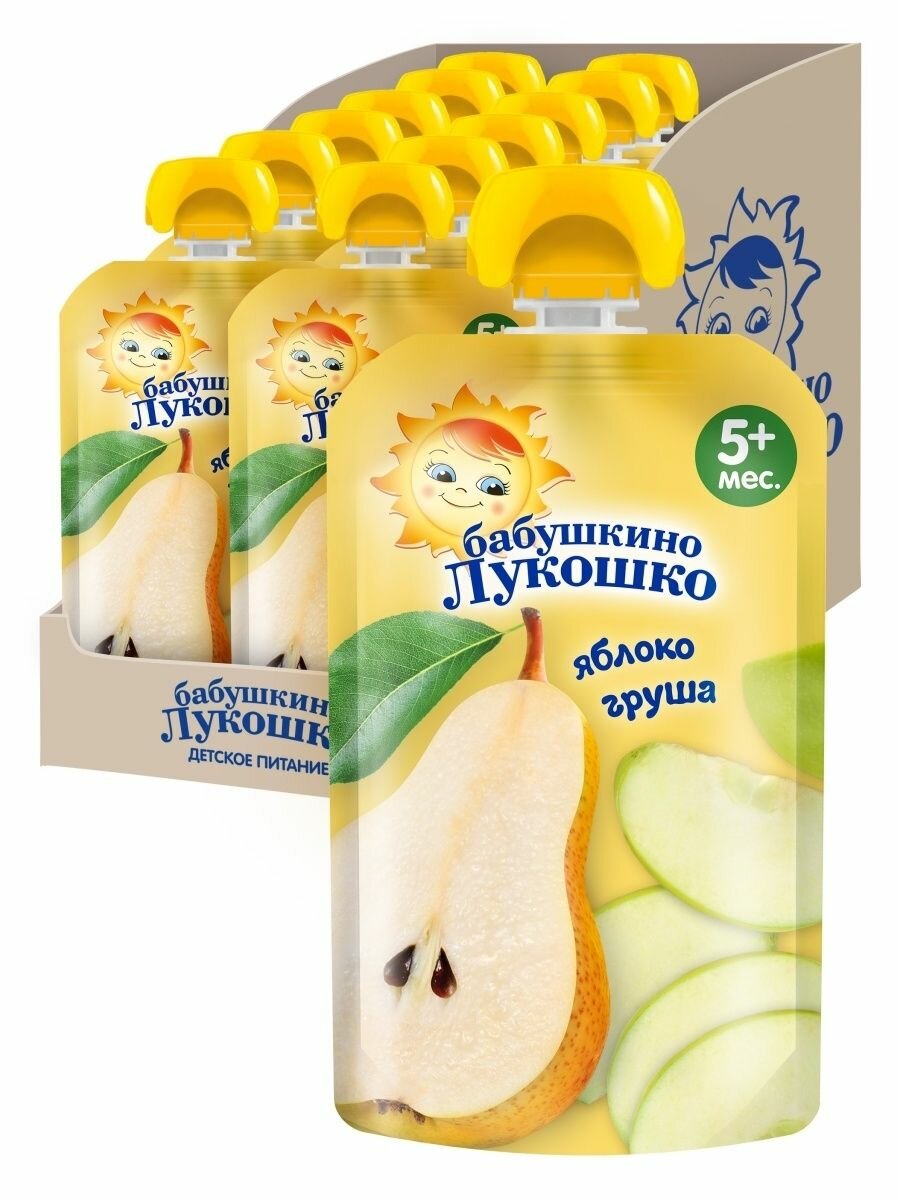 Пюре Бабушкино Лукошко из груш и яблок, с 5 месяцев, 90 гр, 12 шт.