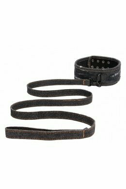 Ошейник Shots Toys "With Leash", джинсовый, с D-образным кольцом, чёрный, 48x5,5x5 см