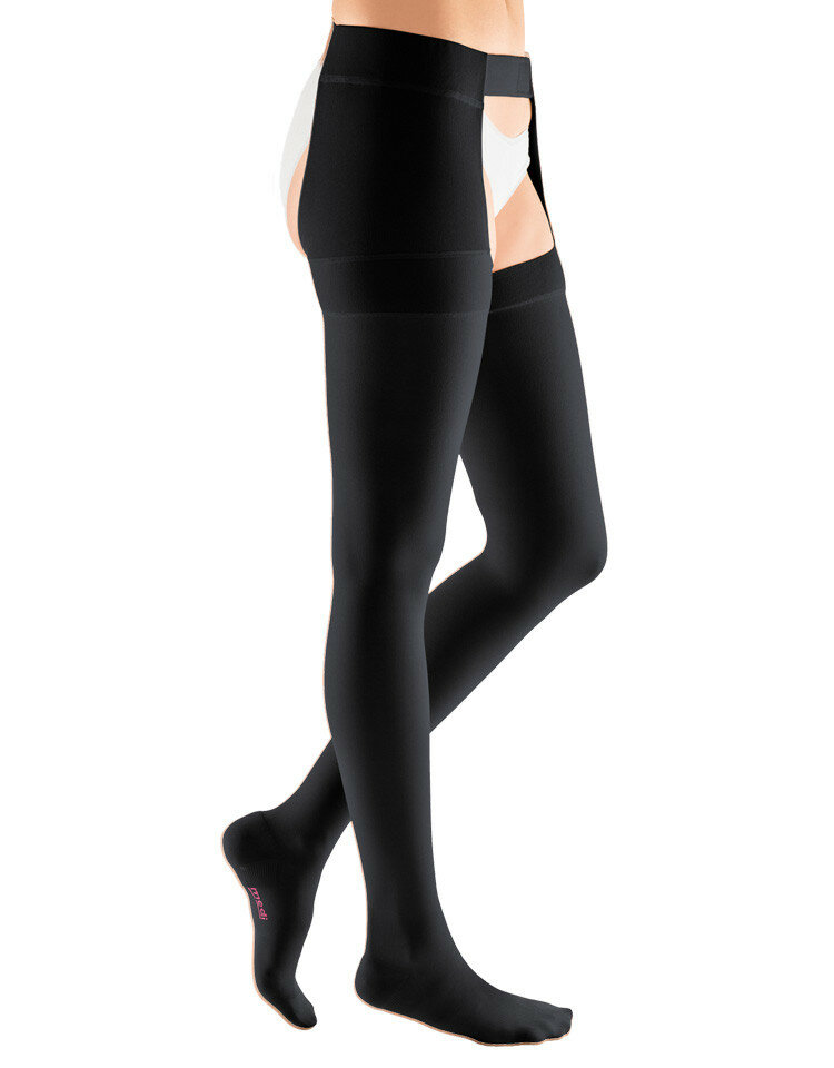 Чулок Mediven plus с застежкой на талии 3-го класса компрессии и закрытым носком (Правый, Стандартная длина 72 - 83 см, 6 размер, Черный)