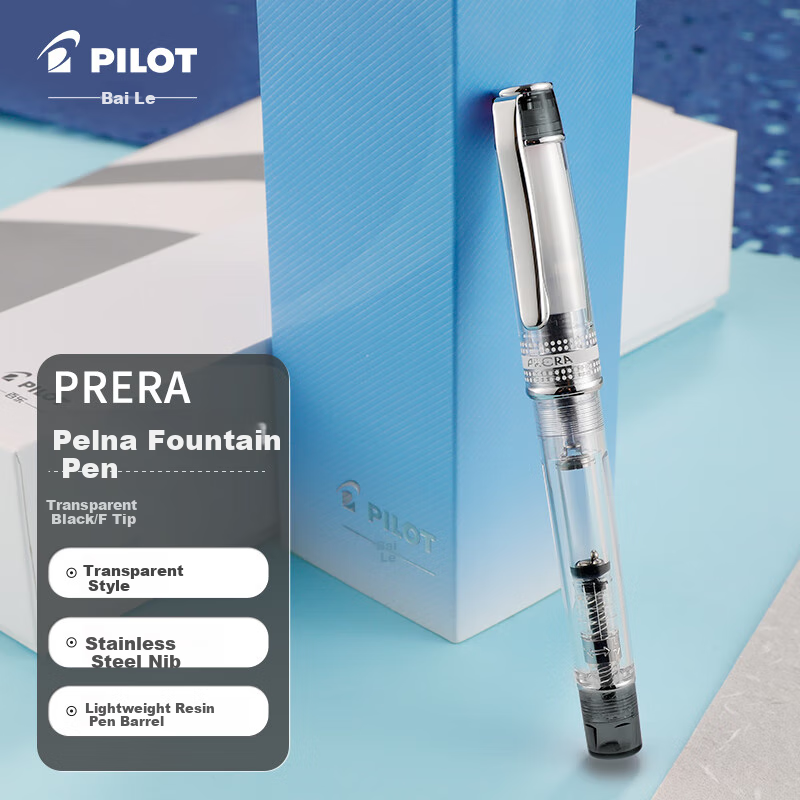PILOT Pera PRERA Transparent Fountain Pen/Calligraphy Pen Birthday Gift with Ink Converter FPRN350R-TBF, F Nib Black