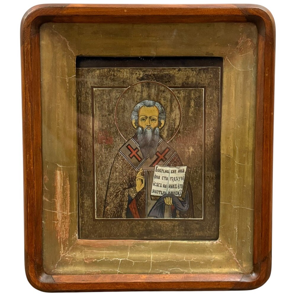 Икона в киоте "Святитель Иоанн Милостивый" дерево, позолота 1900-1917 гг. Российская империя