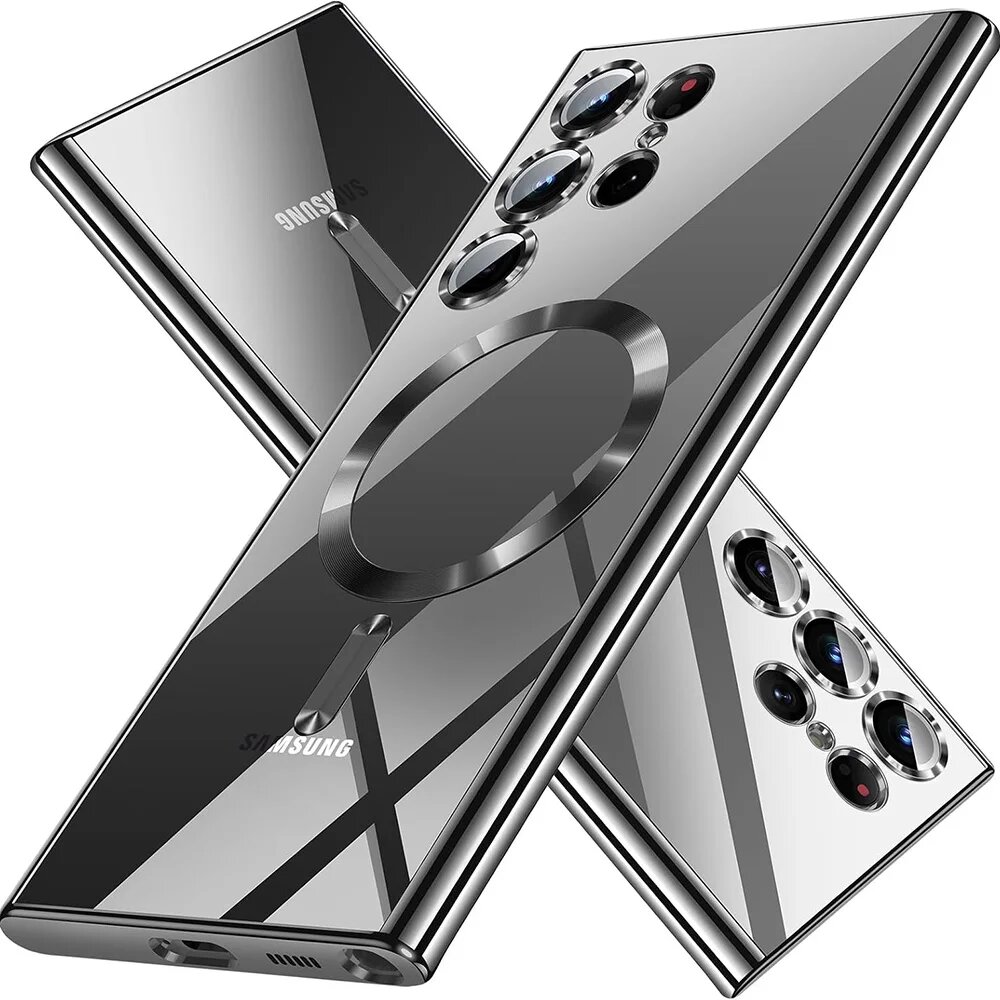 Strong Magnetic Magsafe Case For Samsung Galaxy S25 Edge S24 S23 S21 FE S22 Ultra Plus Luxury Plating Silicone Soft Clear Cover