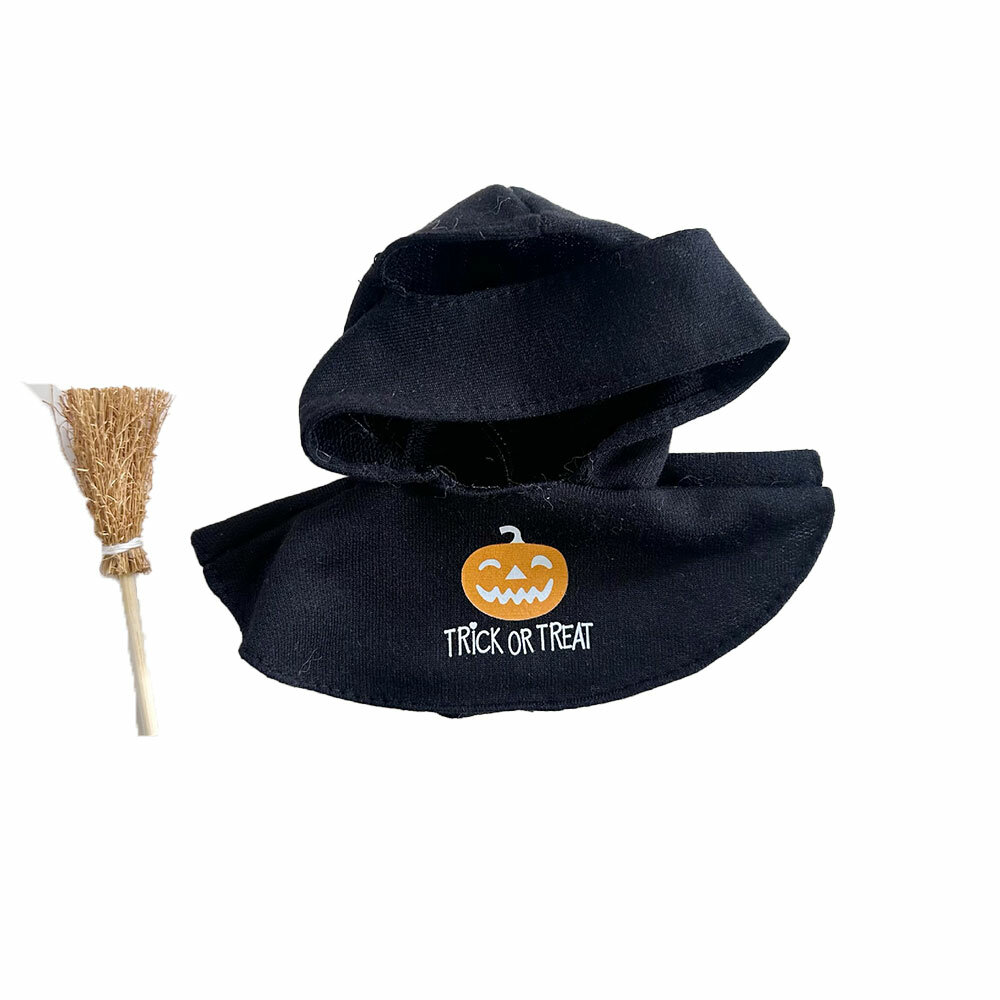 Тыквенный плащ и метла для 17см куклы Лабубу: костюм и аксессуары для Хэллоуина, Без куклы