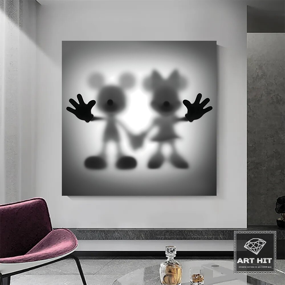 Картина на холсте - "Микки и Минни Маус, мультперсонажи", 50х50 см.