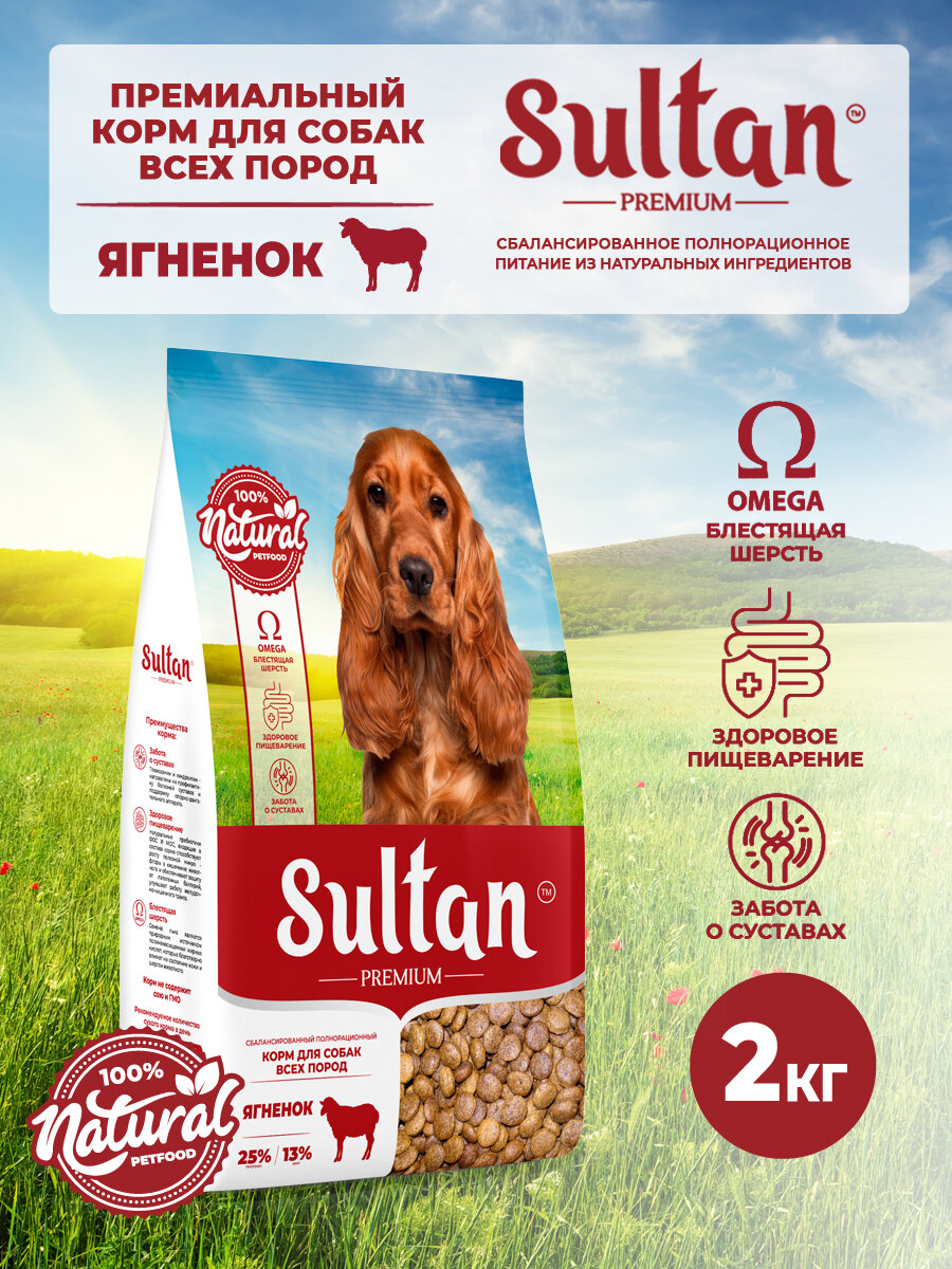 Корм для взрослых собак сухой с ягненком 2 кг